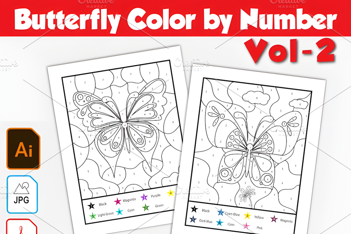 Butterfly Color by Number VOL-2, a Decorative Illustration by Ink Gallery