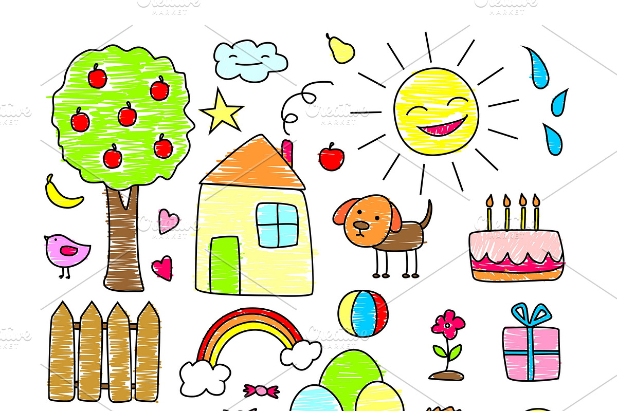 Colored Children Drawings Elements, an Animal Illustration by Alexander ...