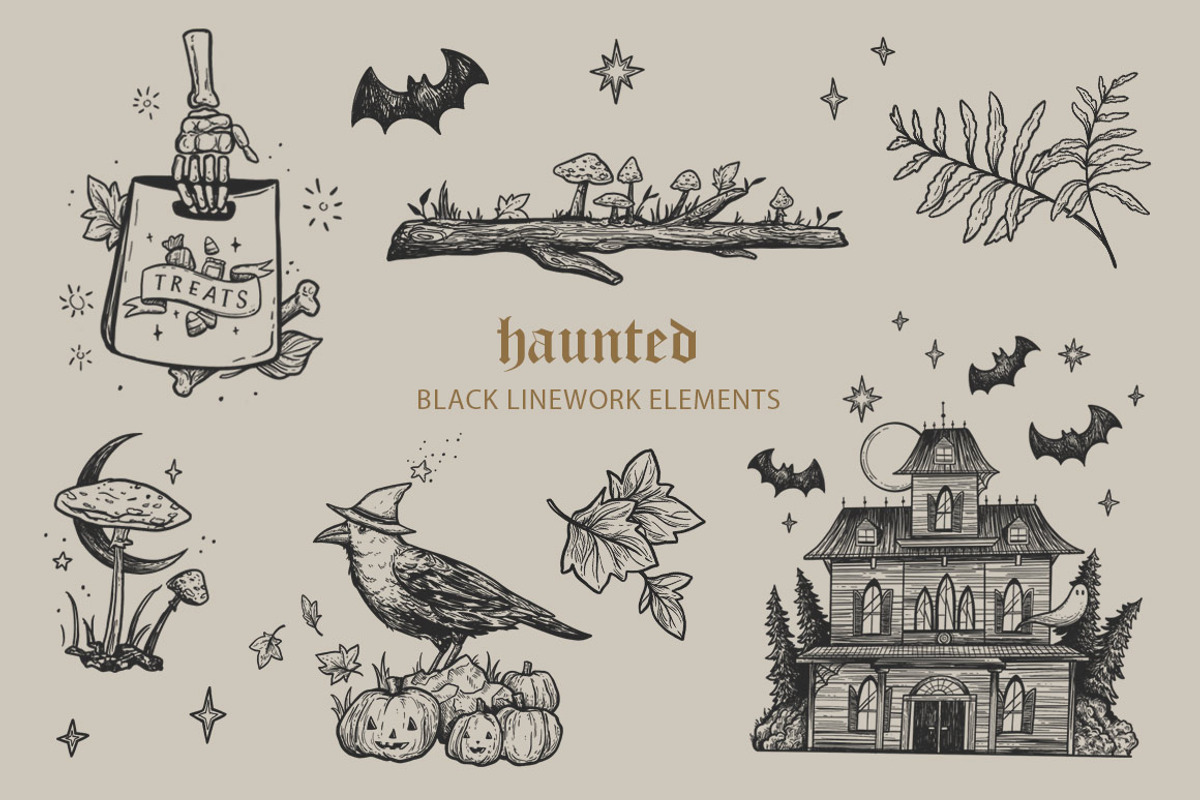 Spooky Halloween Black Line Graphics, an Illustration by Firefly Atelier