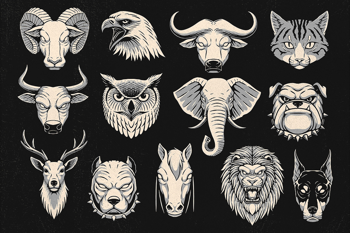 Animal head illustration collection