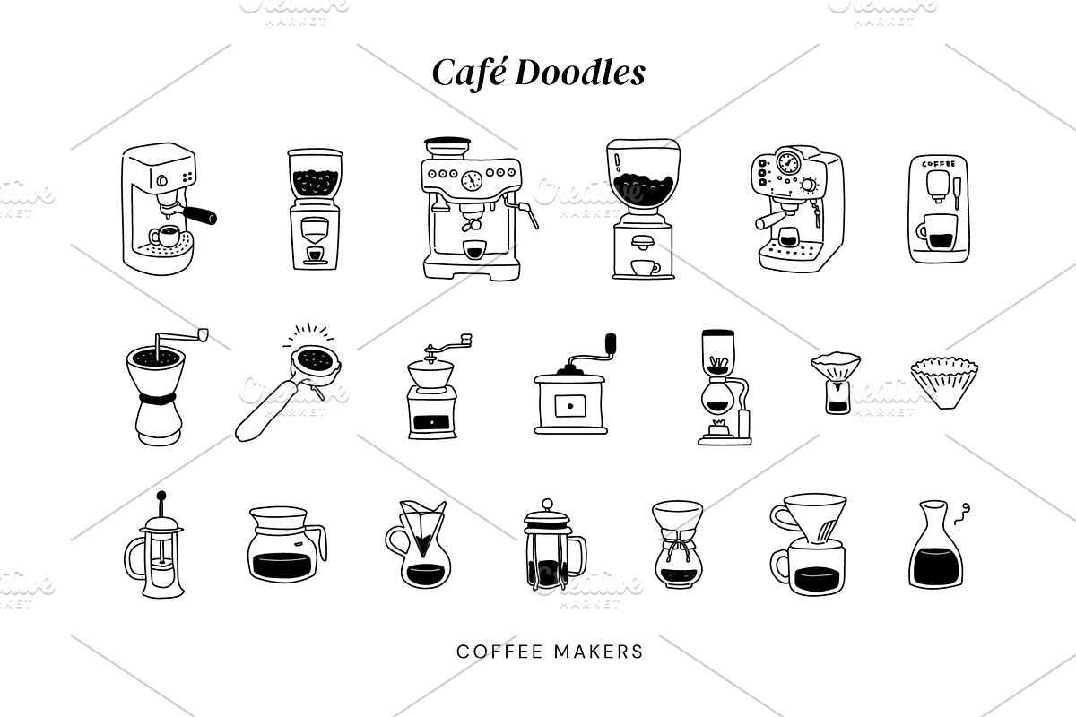 Hand Drawn Cafe Doodles An Outline Icon By Pinkbrush