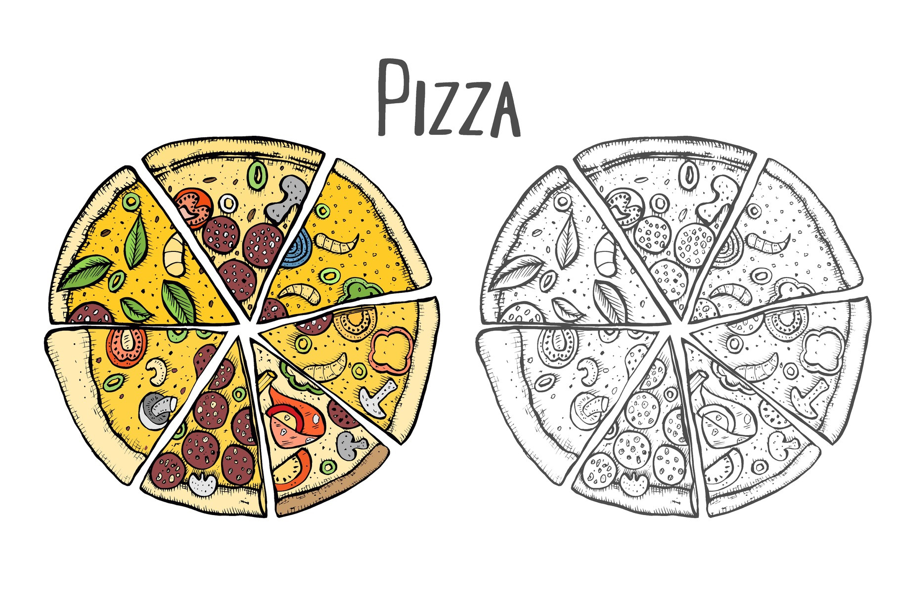 Pizza hand drawn, a Food Illustration by IllustrationArtShop
