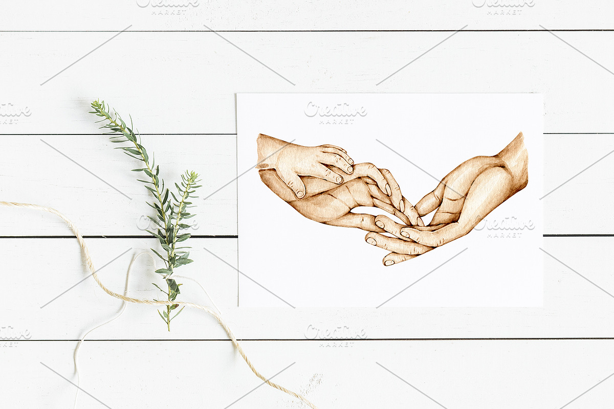 Family Holding Hands Watercolor, a Decorative Illustration by ...