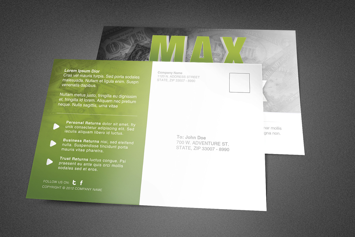 Max Refund Postcard Template, a Card Template by loswl