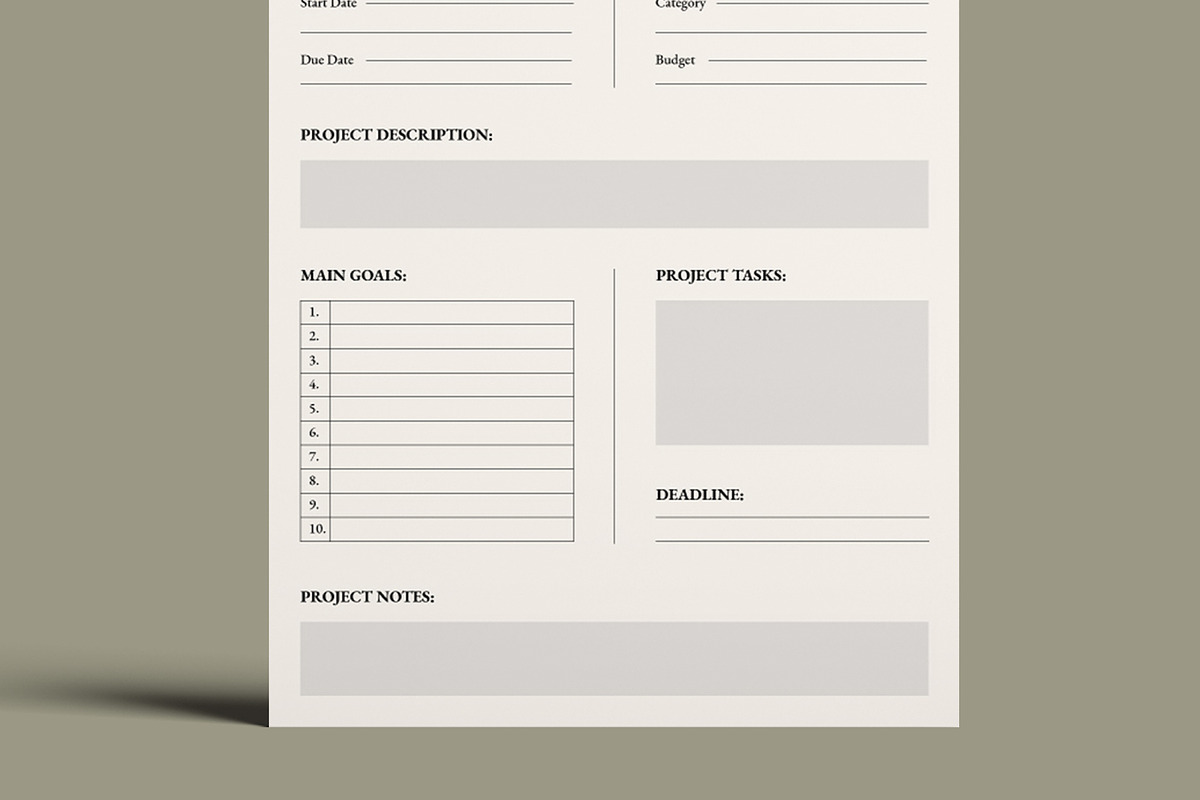 Project Planner Template Layout