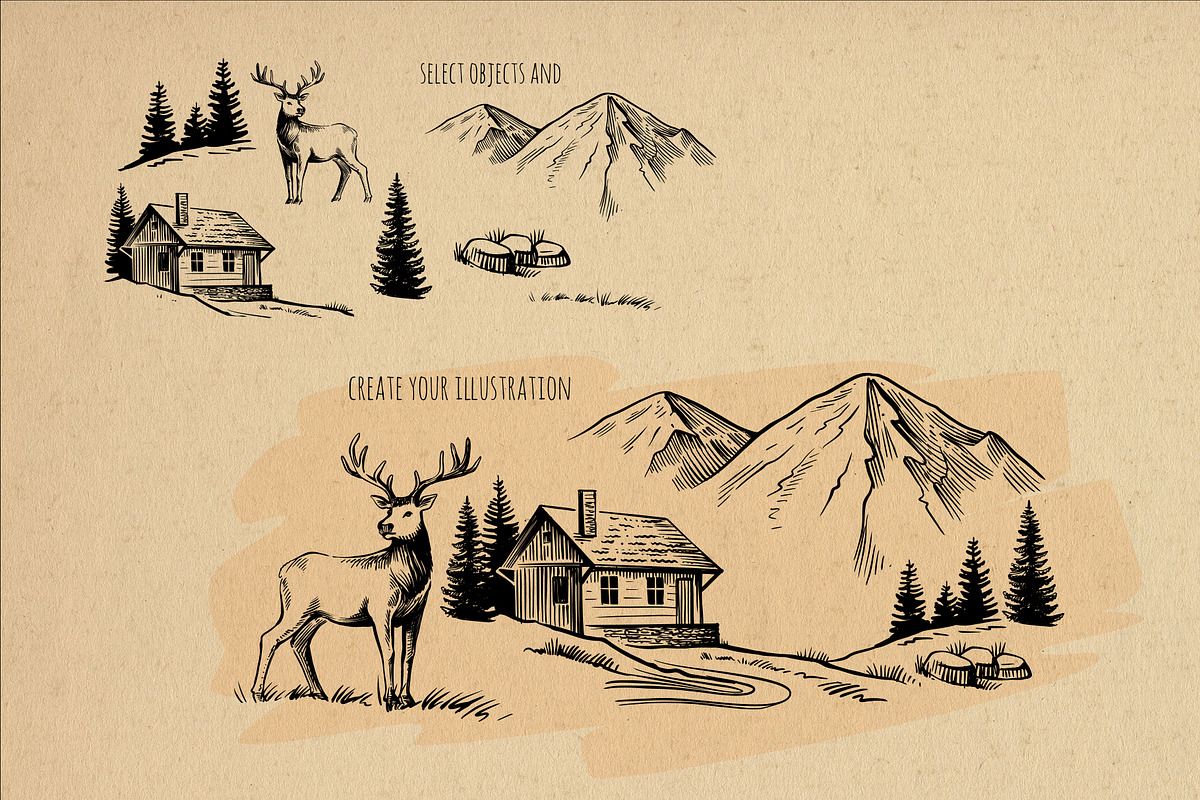 Adventure sketch vector set., an Animal Illustration by bioraven