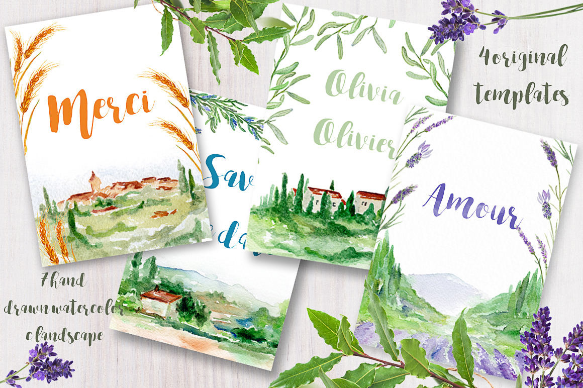 Watercolor Landscapes Provence, an Illustration by LABFcreations