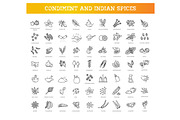 Condiment icons set. Outline set, a Food Illustration by Tettygreen