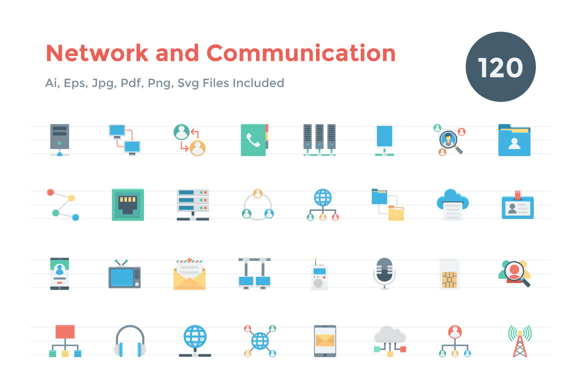 Flat Network and Communication Icons, an Icon by Creative Stall