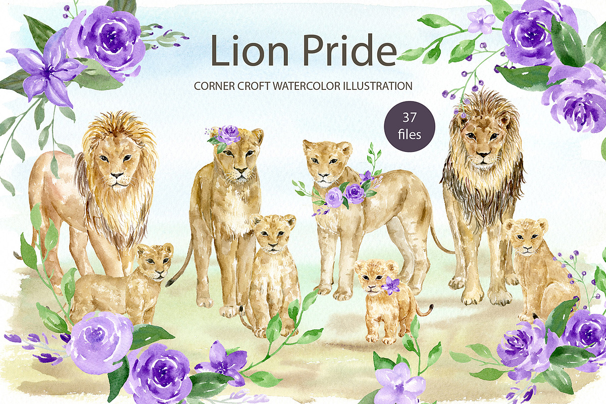 Watercolor Lion Family Clipart, a Person Illustration by Corner Croft