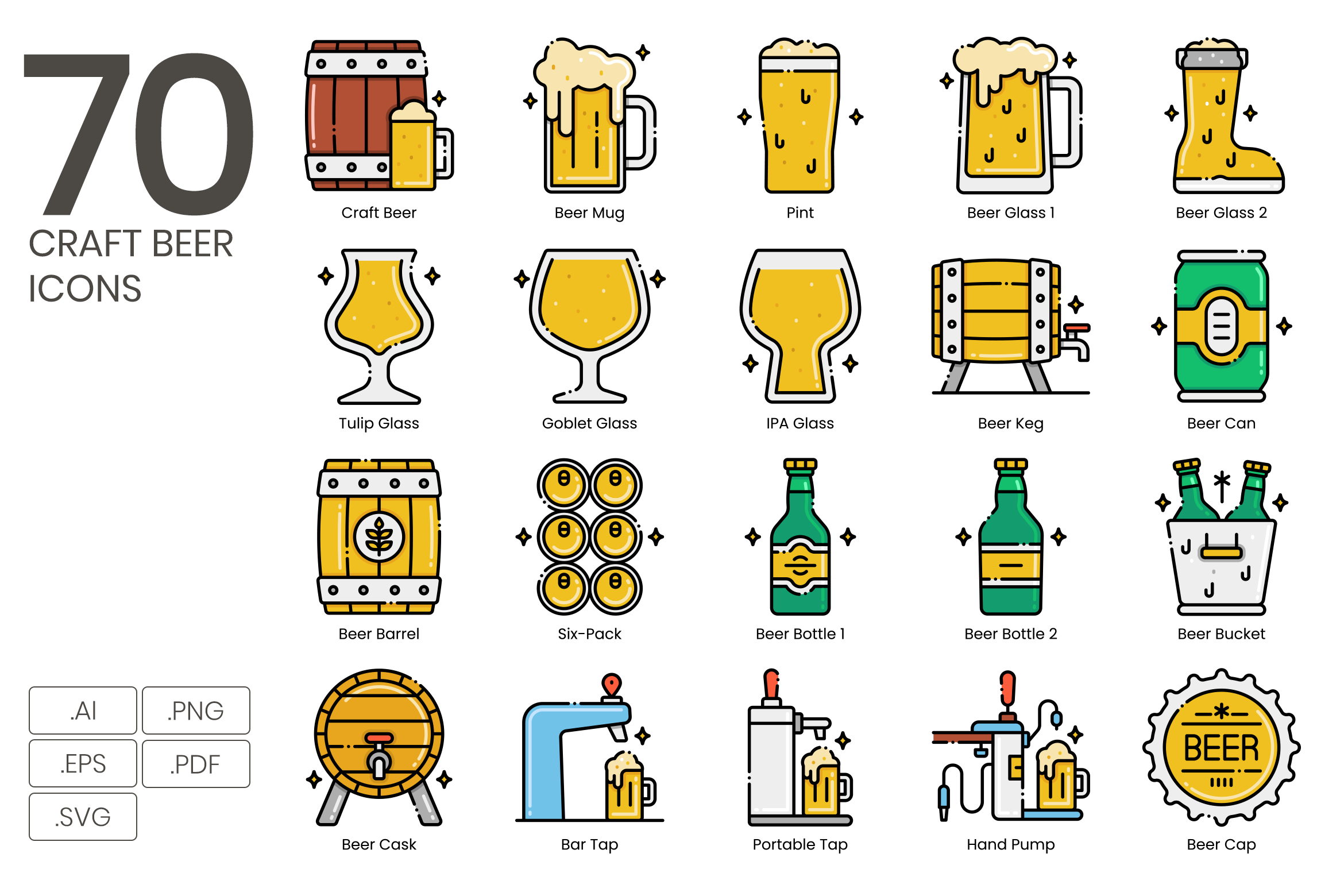 70 Craft Beer Icons - Aesthetics, an Icon by Flat Icons