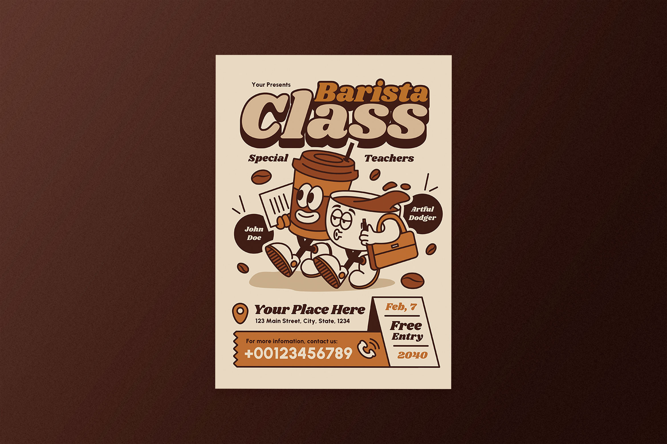 Retro Design Barista Class Flyer, a Flyer Template by Aiyari Graphic