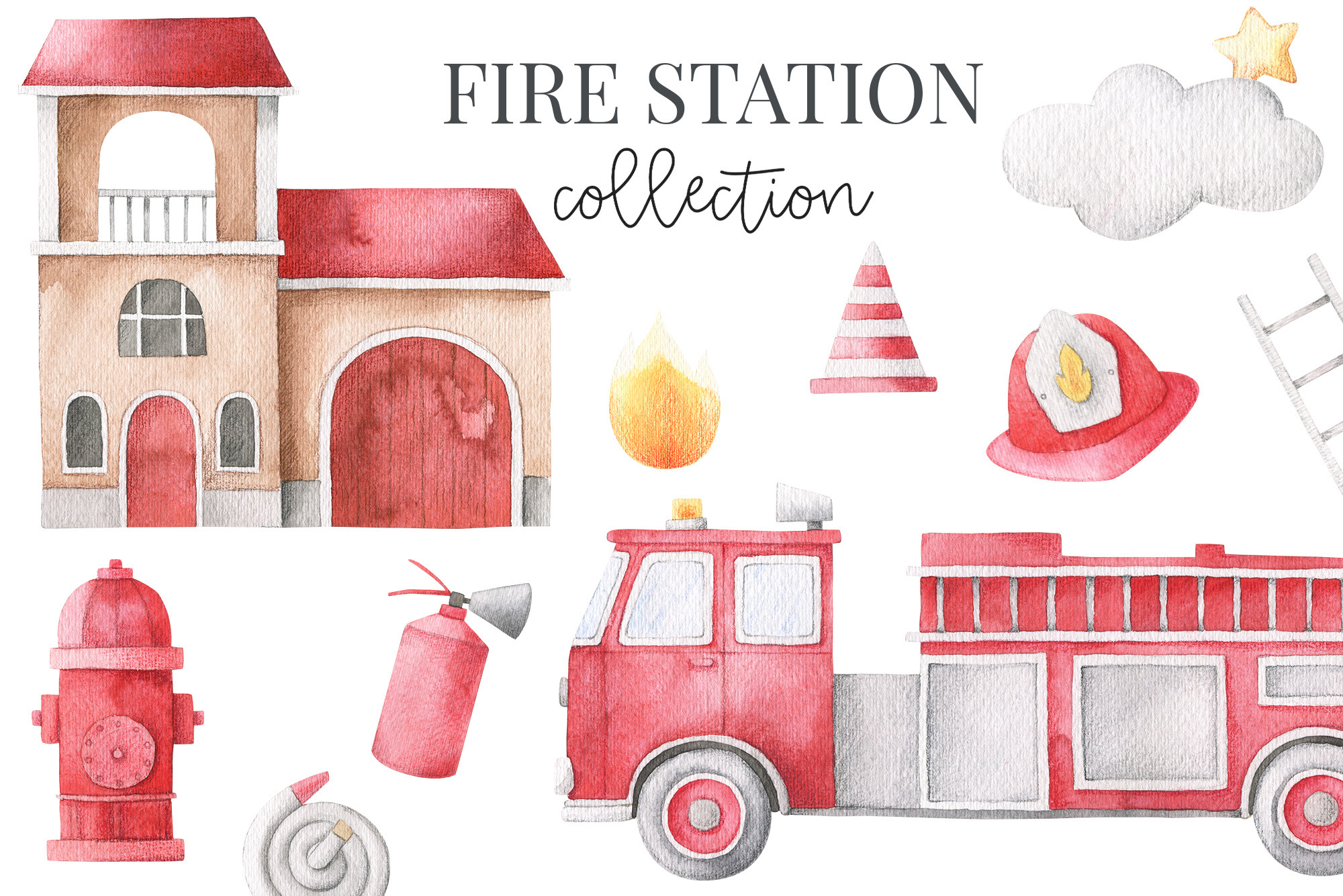 Fire station - watercolor set, a Decorative Illustration by Alesya Pytskaya