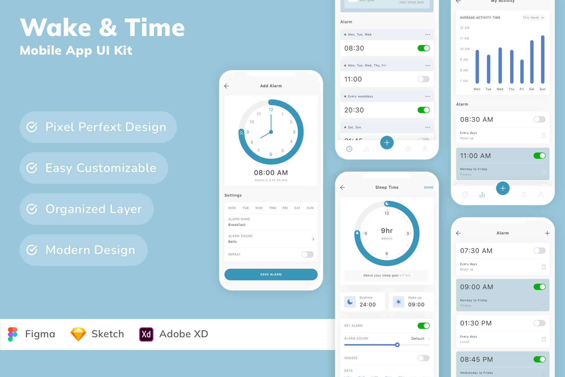Wake & Time Mobile App UI Kit, an UI Kit Template by Betush