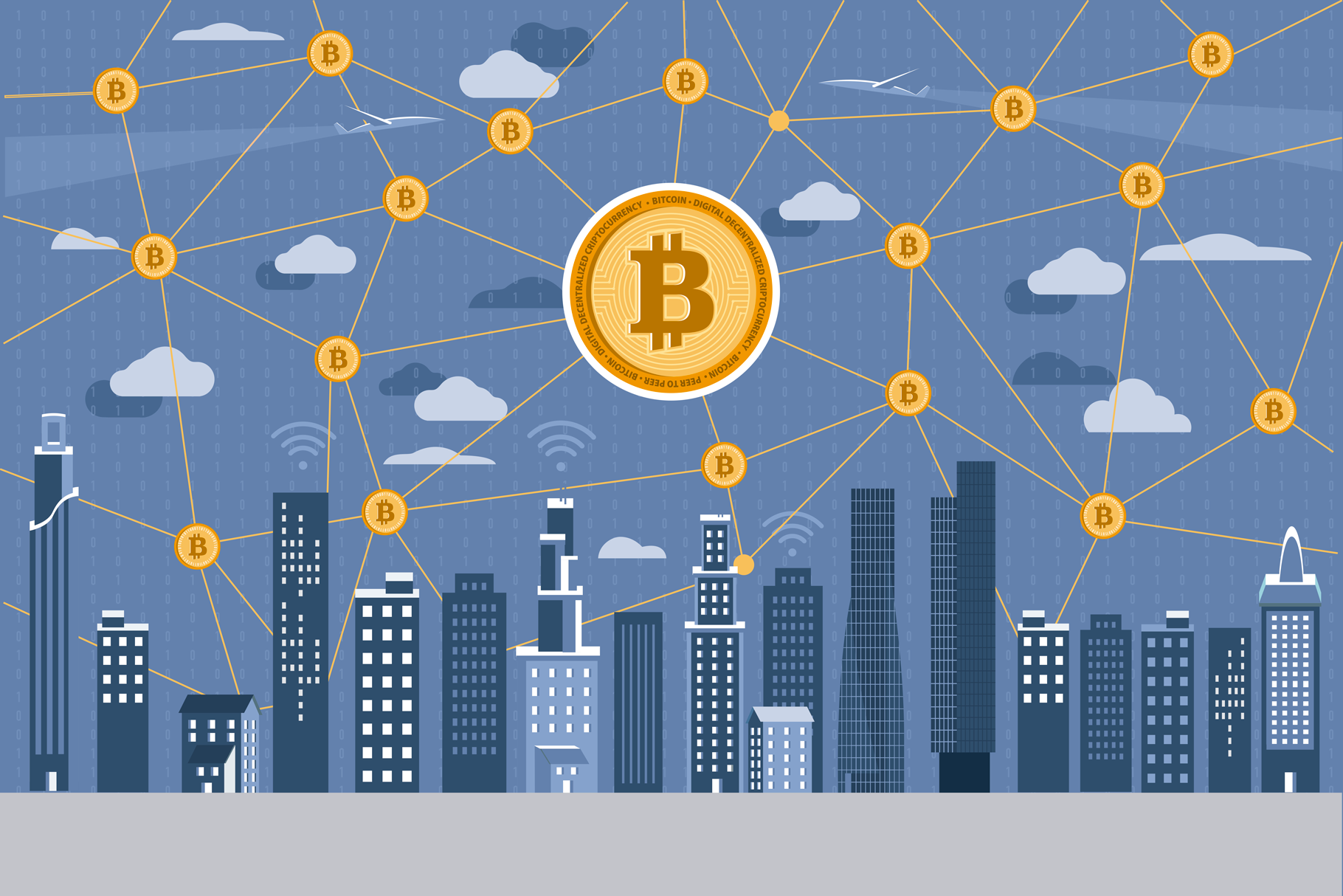 Modern City and Bitcoin Network, a Finance Illustration by ÁRTICA ...