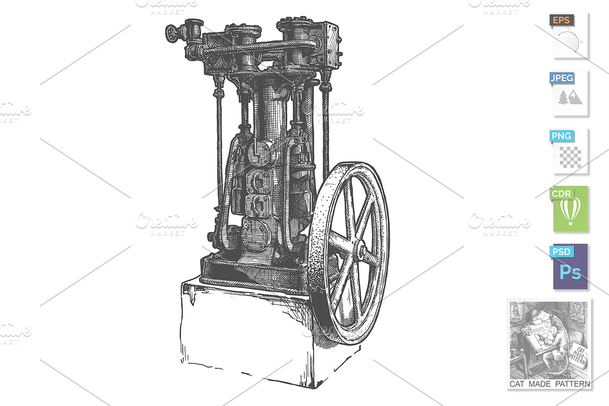 Stationary steam engine, an Object Illustration by CatMadePattern