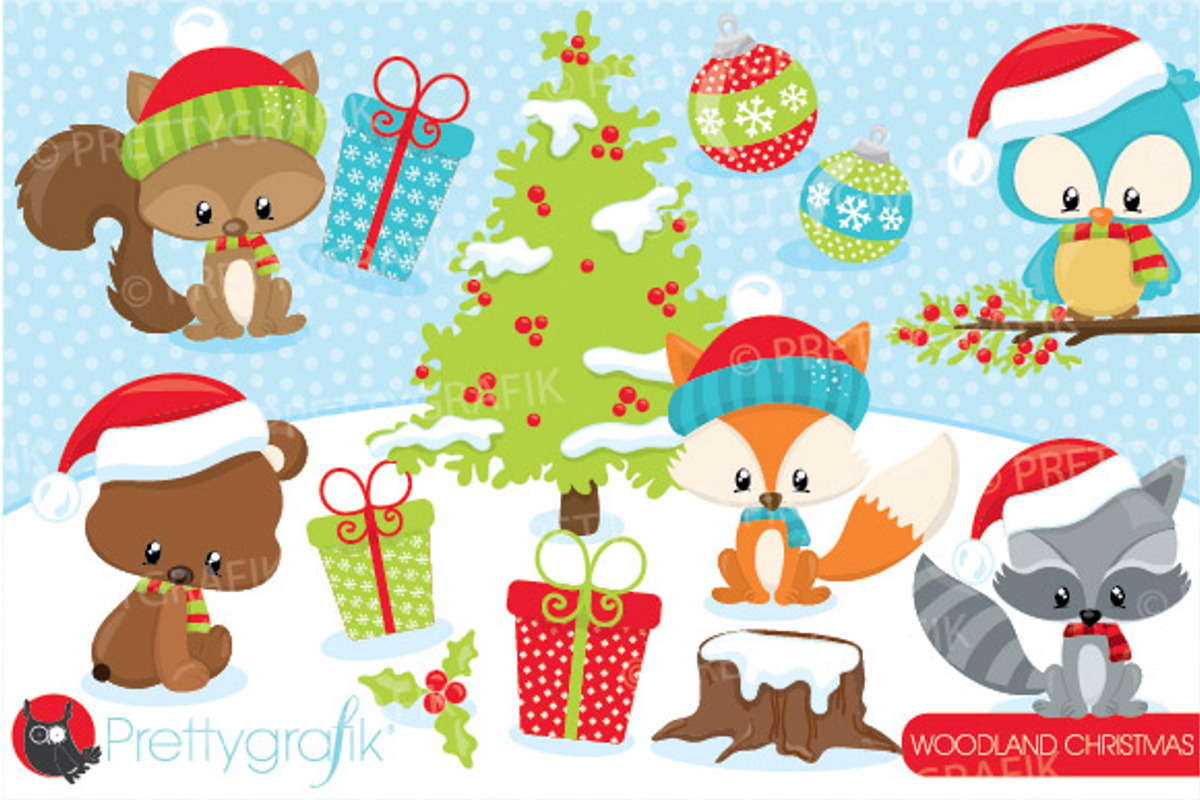 Christmas woodland clipart, an Illustration by PrettyBundles