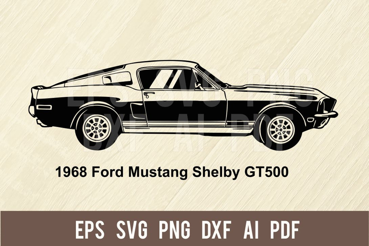 Ford Mustang Shelby GT500 1968 SVG, an Illustration by Digital-Clipart