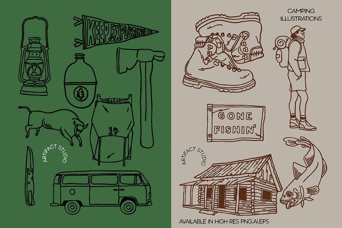 Camping Illustration Set, an Illustration by Artifact Studio