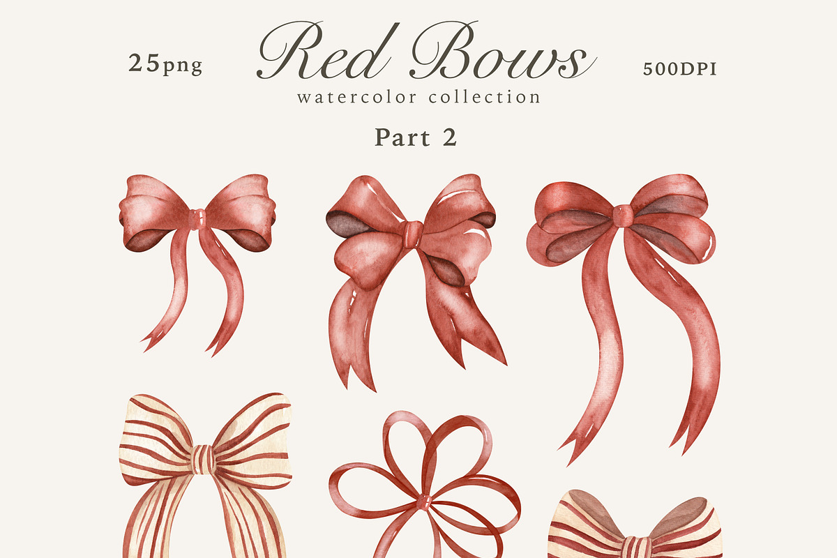 Red Bows Ribbon Watercolor Clipart, a Decorative Illustration by Ooh Lily
