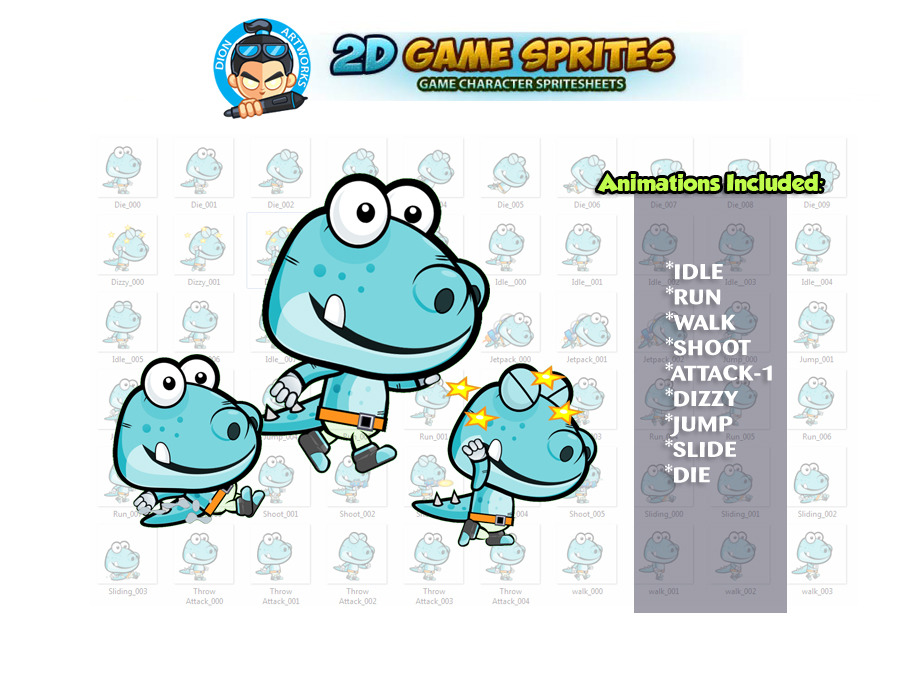 Dino 2D Game Sprites, an Animal Illustration by DionArtworks