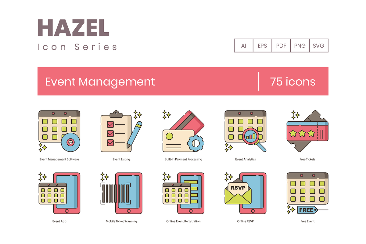 75 Event Management Icons - Hazel, an Outline Icon by Flat Icons ...