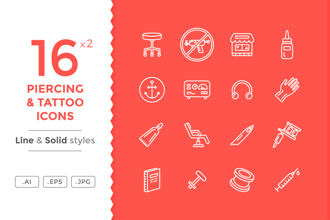 Tattoo and Piercing Icons, a Solid Icon by filborg