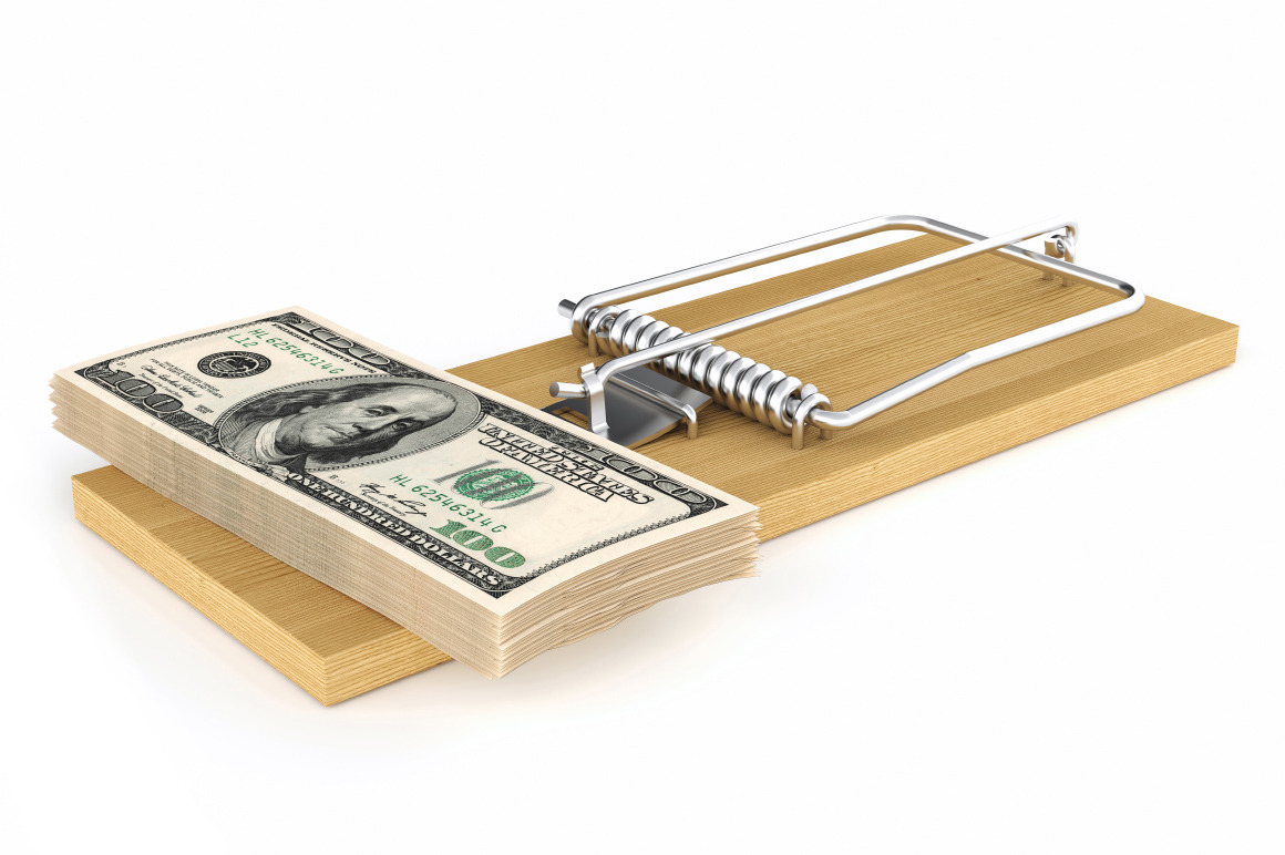 Money in a mousetrap, a Finance Illustration by ARTYuSTUDIO