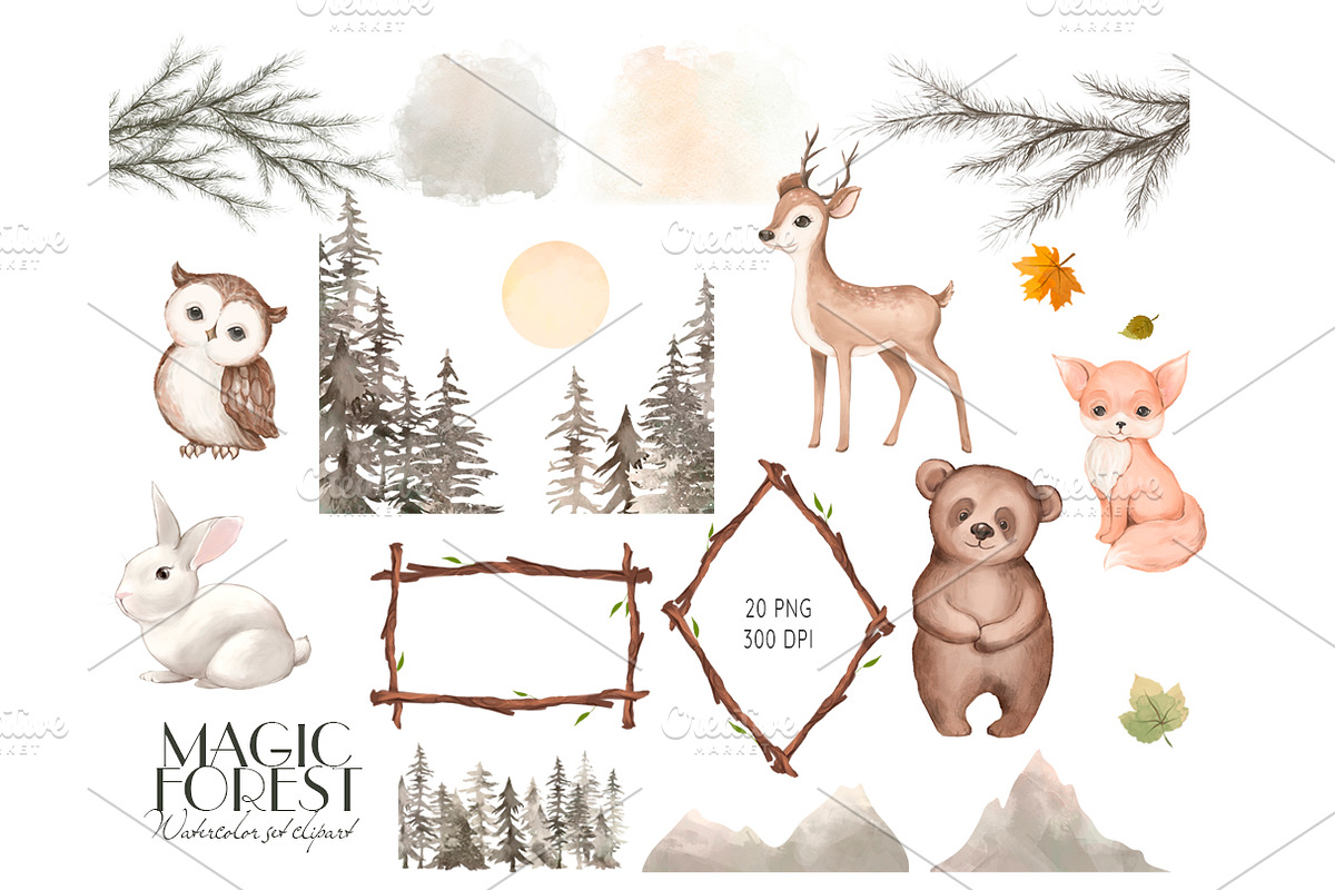 Forest Animals Watercolor Clipart, an Animal Illustration by ...