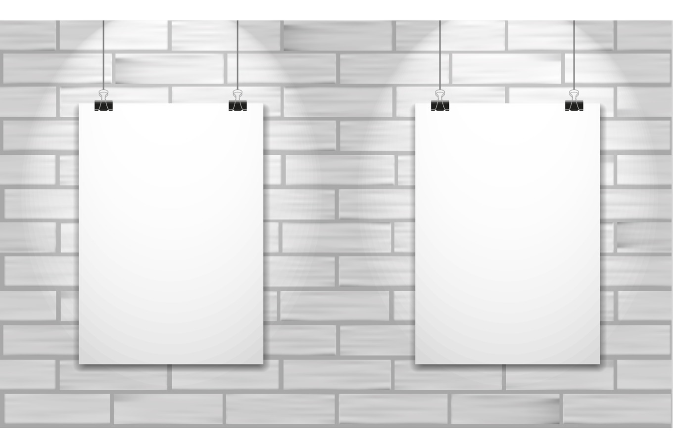 Two posters on white brick wall. Vector mock up illustration. | Print ...