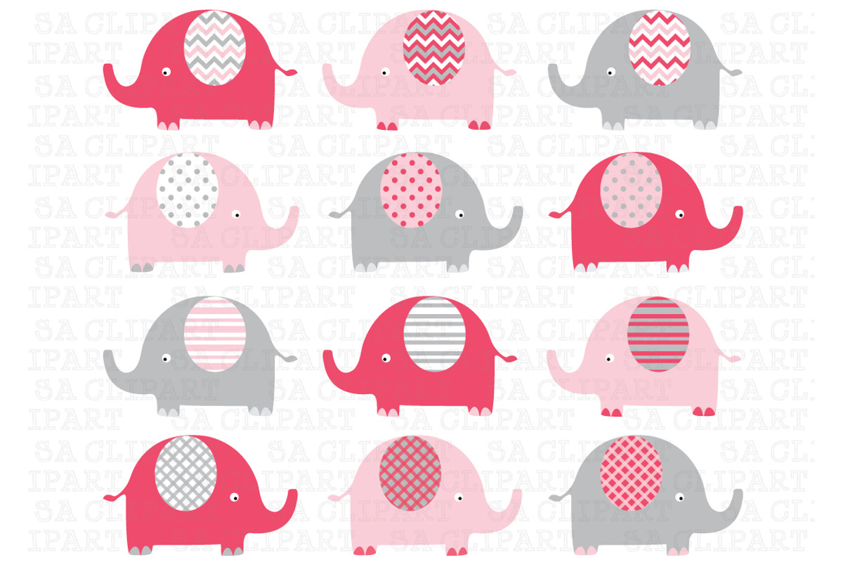 Girly Pink Grey Elephant ClipArt, an Illustration by SA ClipArt