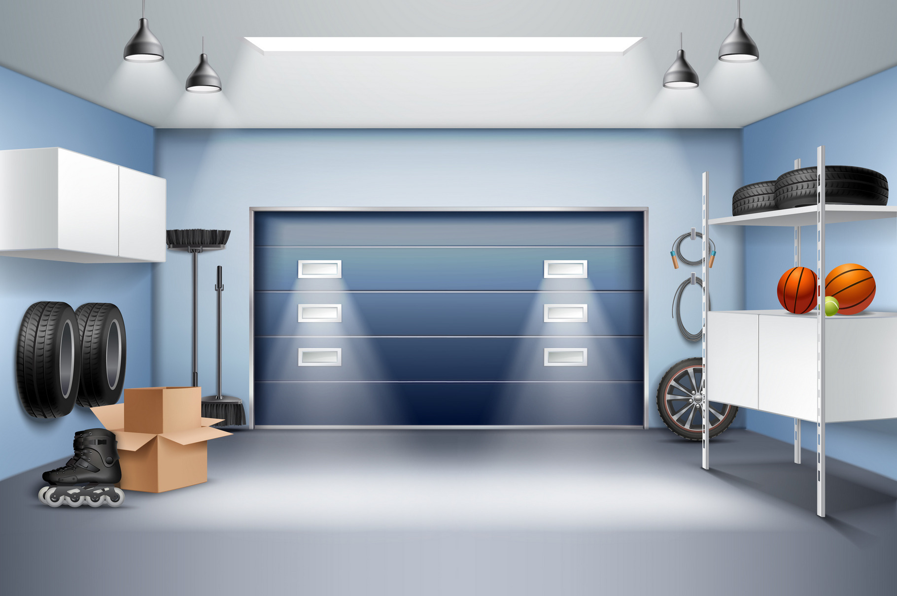 Modern spacious garage interior | Illustrations ~ Creative Market