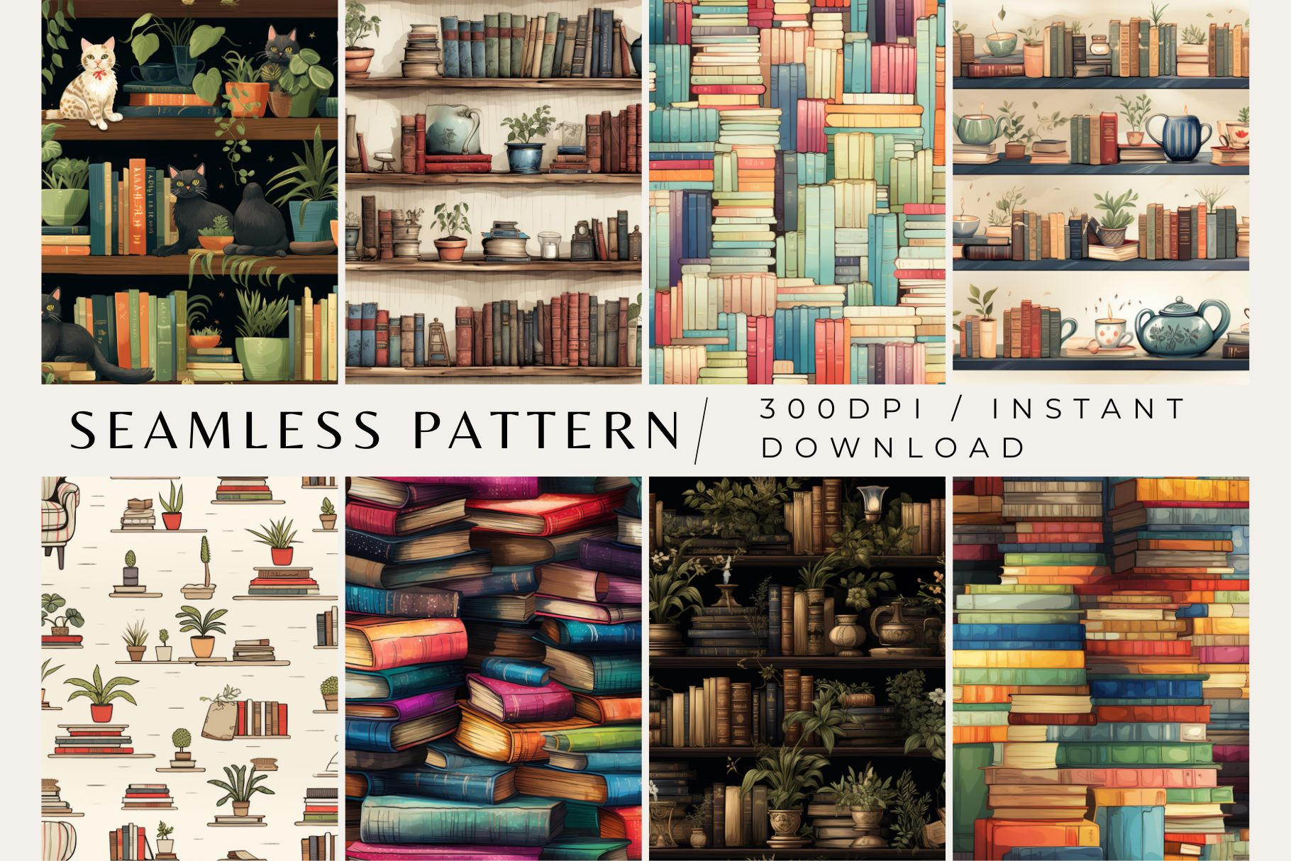 8 Books Seamless Repeating Patterns, a Pattern Graphic by Inknfolly