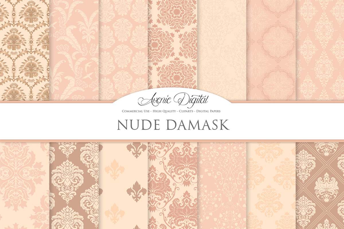 28 Nude Damask Digital Paper, a Pattern Graphic by Avenie Digital
