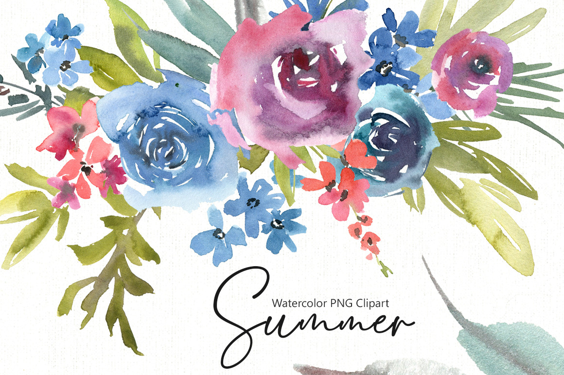 Watercolor Summer Flowers, an Illustration by GraphicsDish