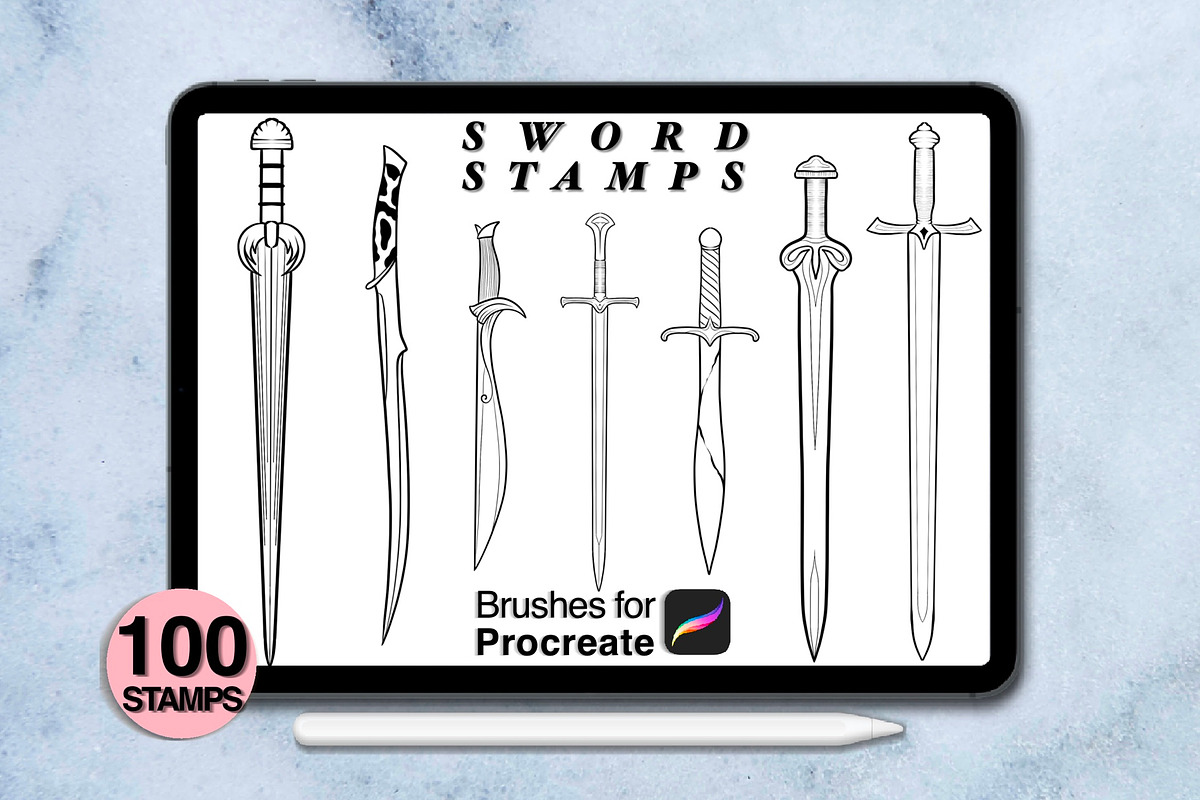 100 procreate sword stamps