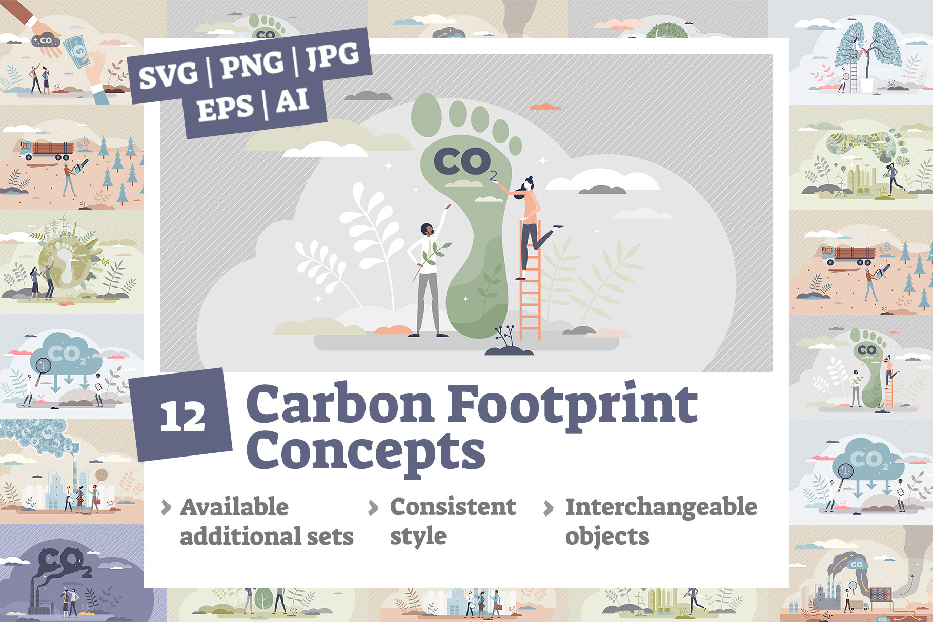12 Carbon Footprint Illustrations, a Person Illustration by VectorMine
