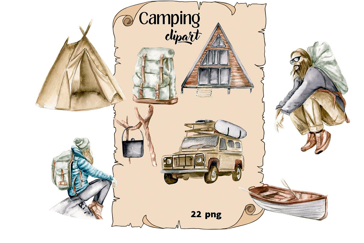 CAMPING CLIPART, INVITATION Clipart, a Decorative Illustration by ...