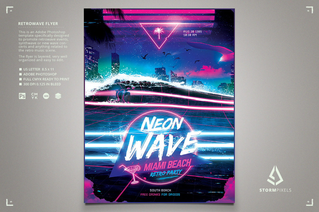Synthwave Flyer Retrowave Template, a Flyer Template by Storm Pixels