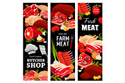 Meat, butcher shop banners, a Food Illustration by Vector Tradition