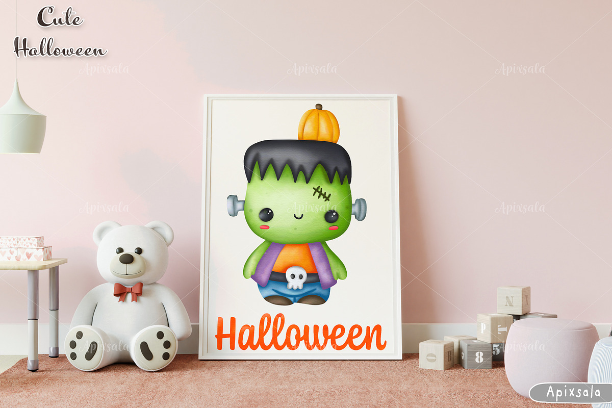Cute Halloween Watercolor Clipart