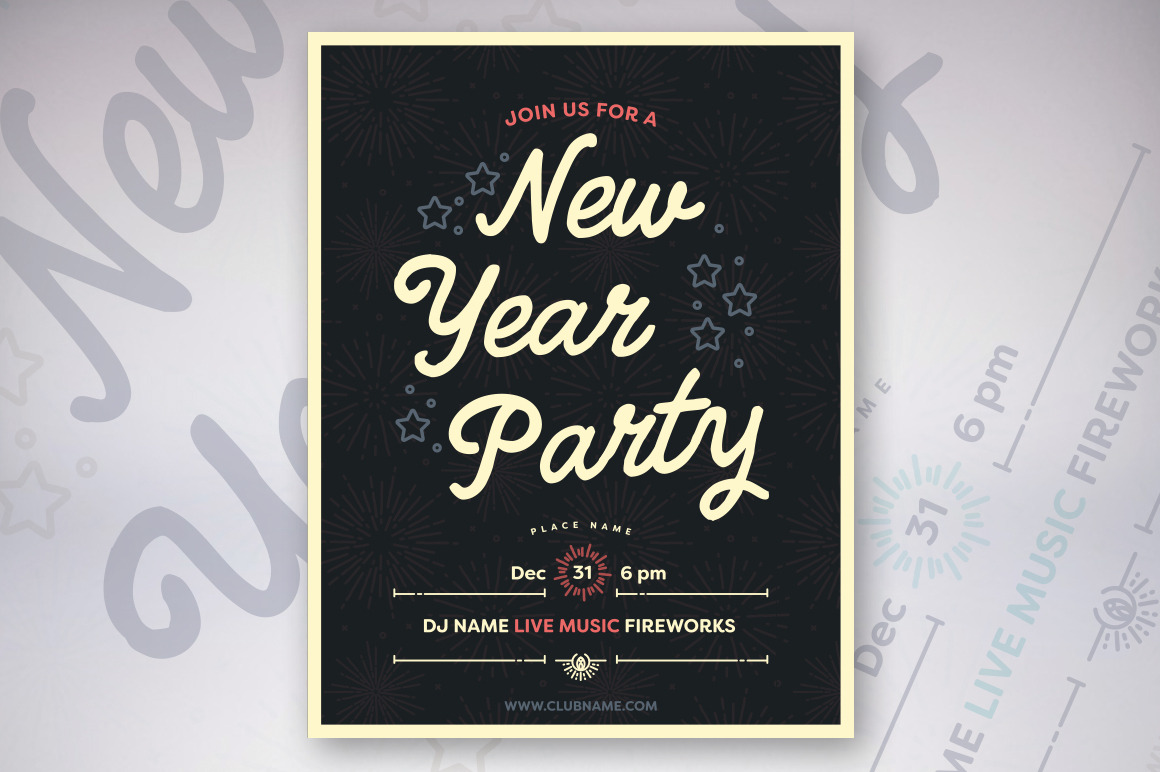 New Year Poster, a Poster Template by wavebreak | Creative Market