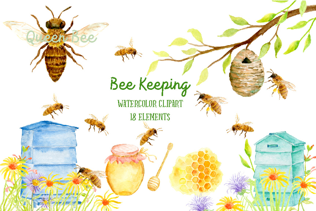 Watercolor Clipart Bee Keeping, a Decorative Illustration by Corner Croft