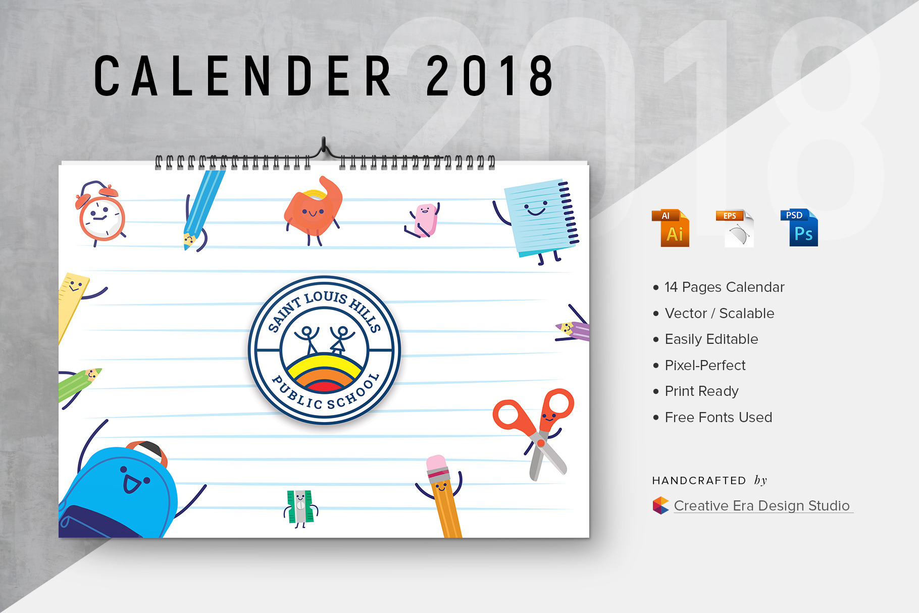 Calendar Template 2018 for School, a Stationery Template by Creative Era