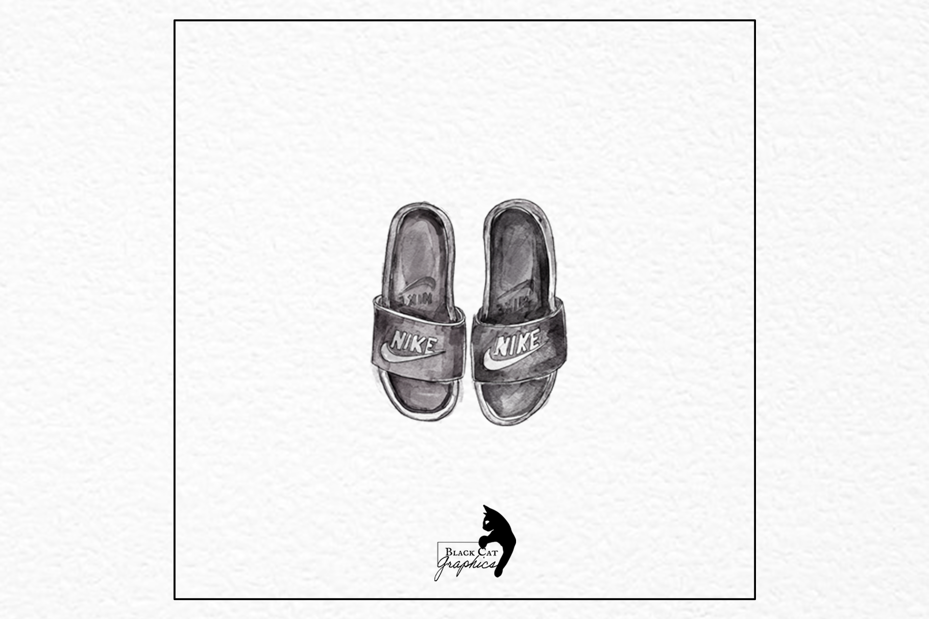 watercolor nike slides illustration, an Illustration by Black Cat Graphics