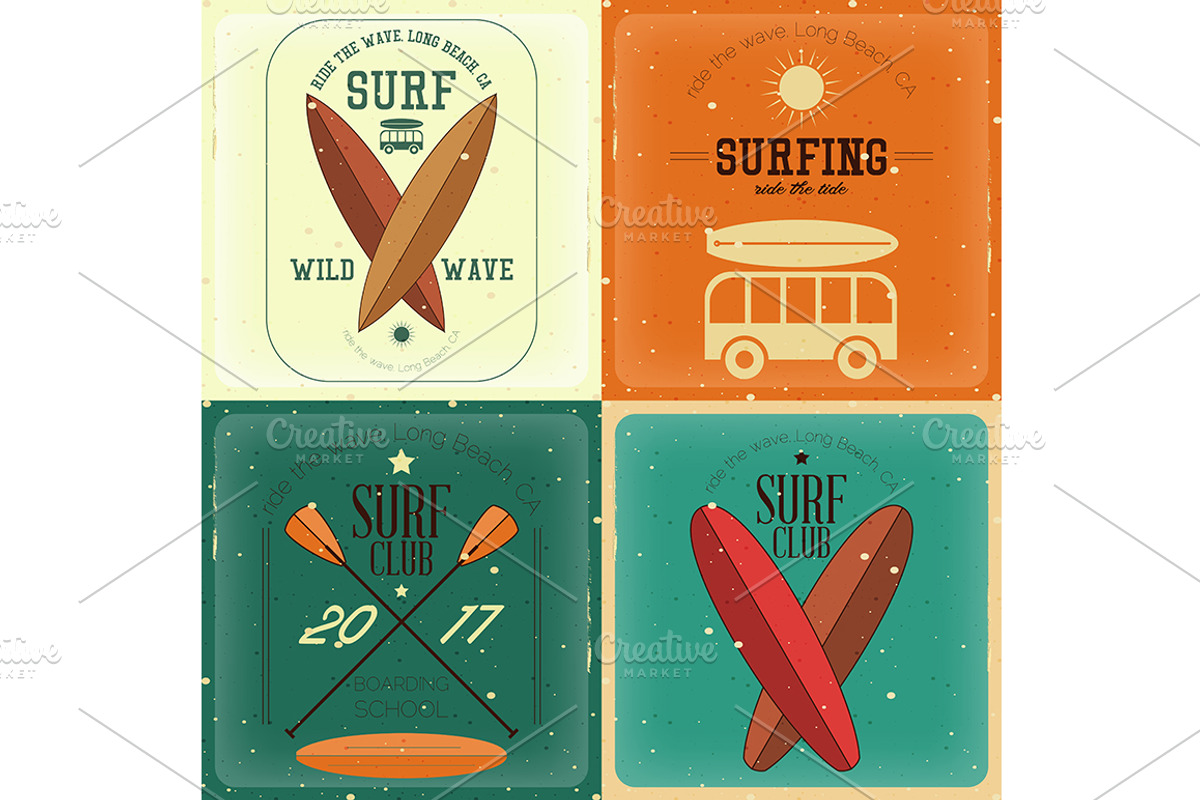 Retro Surfing Posters, an Illustration by ELFIVETROV DESIGN | Creative ...