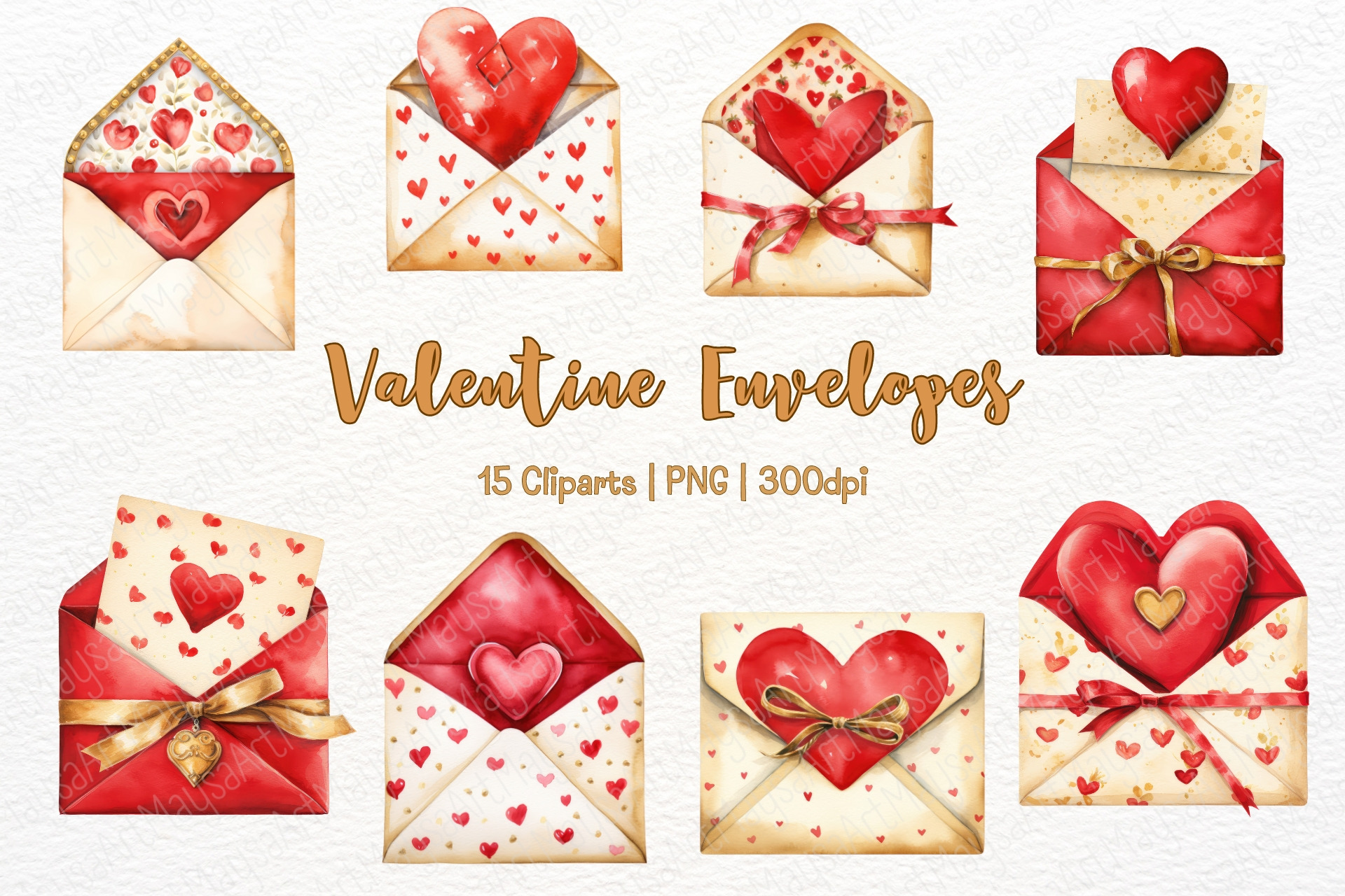 Valentine Envelopes Watercolor Set, a Decorative Illustration by Maysa Art