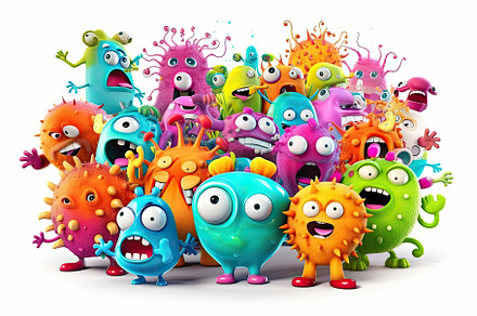 Colorful sticker set of monster like characters viruses and bact, a ...
