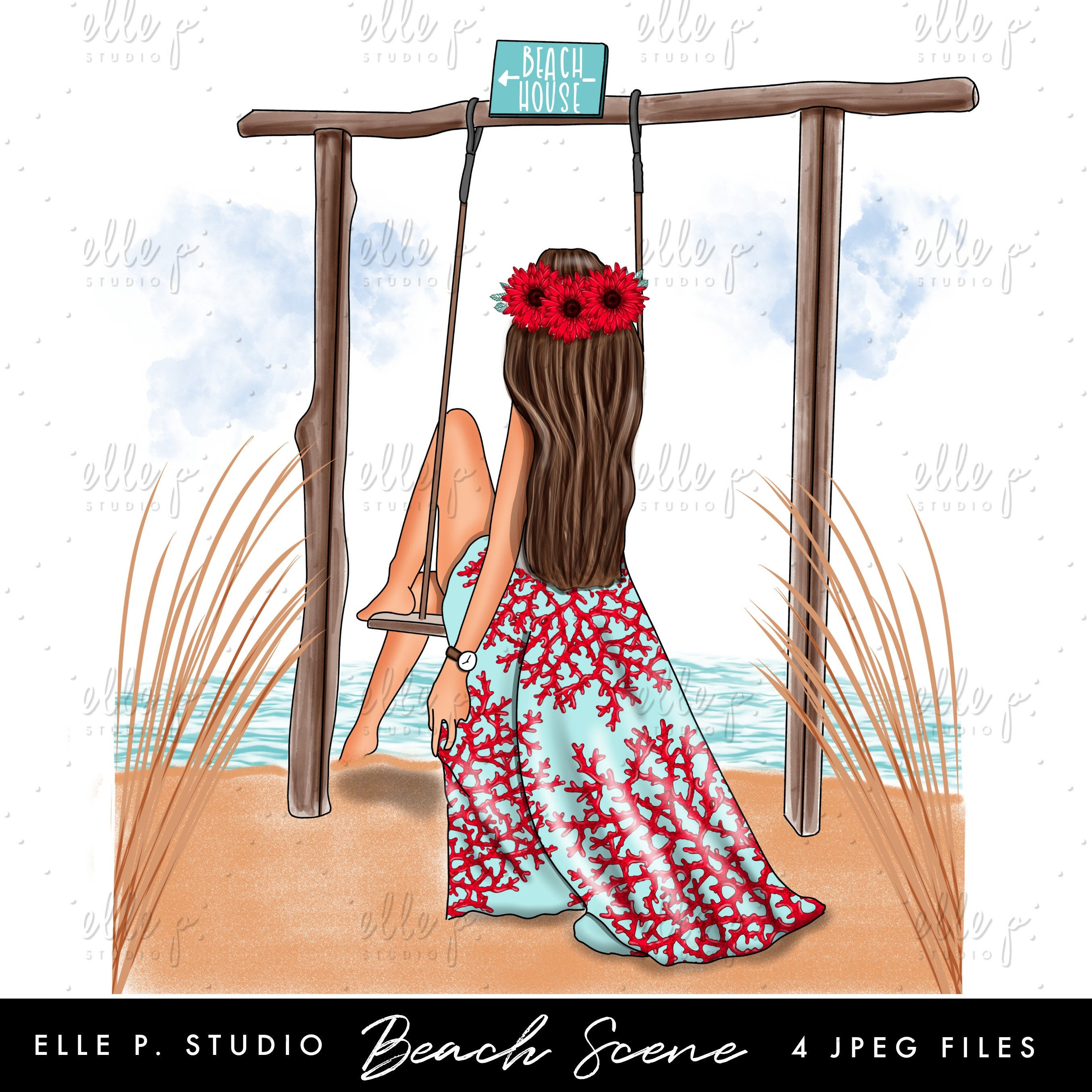 Boho Beach Scene Illustration, an Illustration by Elle P. Studio