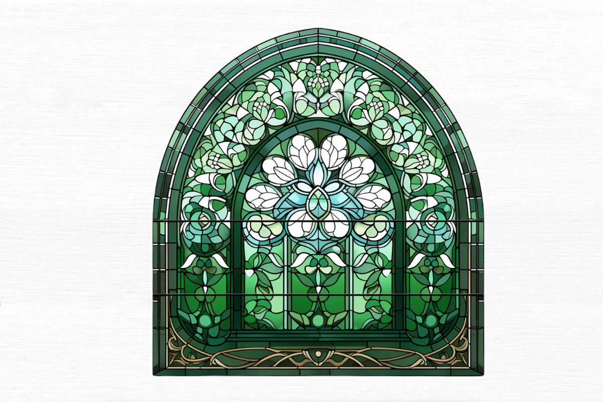 Emerald Stained Glass Arched Window, an Object Graphic by Regulrcrative